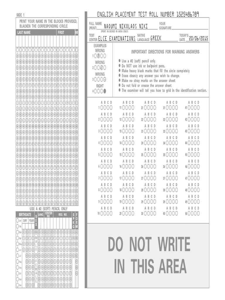 English Placement Test Roll Number 1525486789 | PDF | Cooking, Food ...