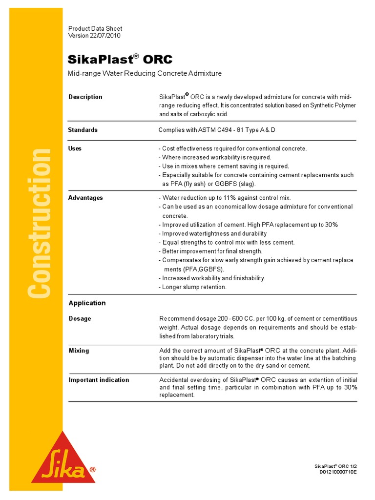 Sika PDS E SikaPlast ORC | PDF | Concrete | Cement