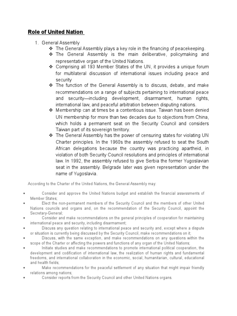 Role of United Nation | PDF | United Nations General Assembly | United ...