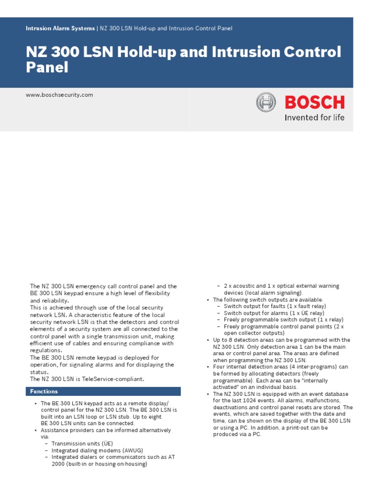NZ 300 LSN Hold-Up and Intrusion Control Panel | PDF ...