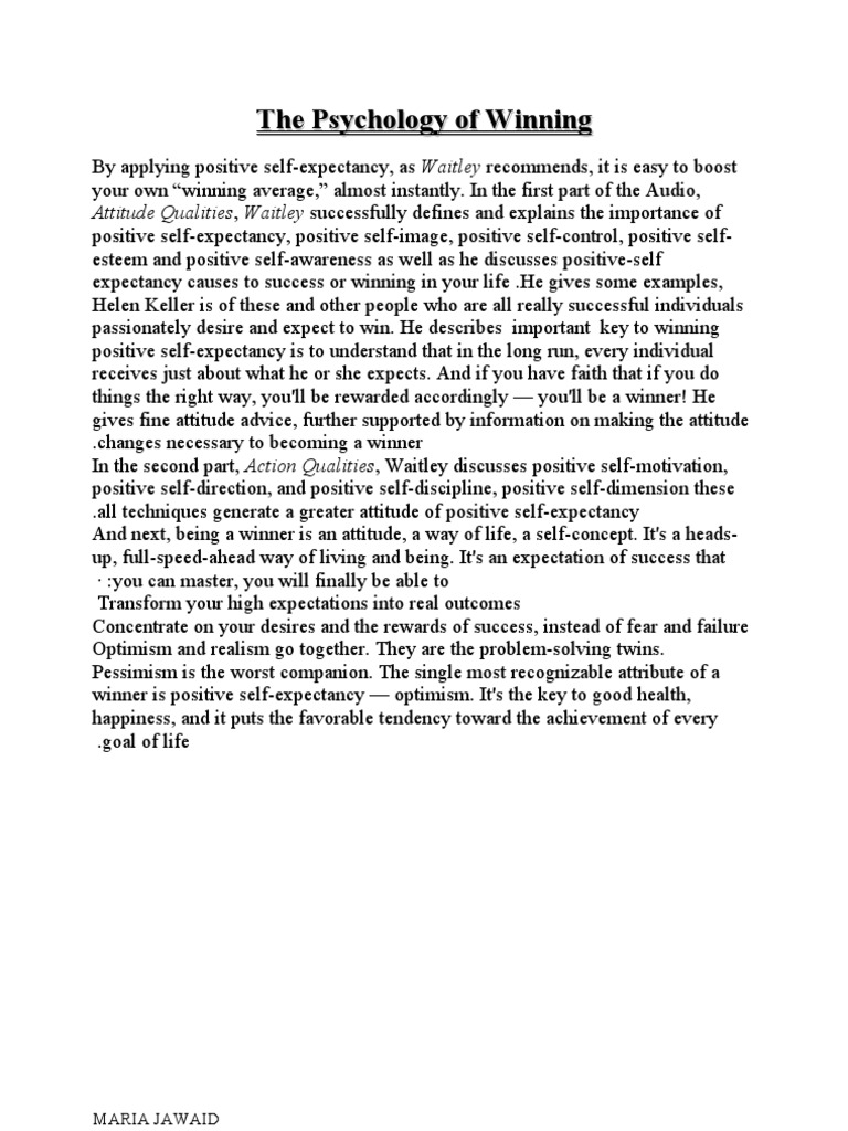 The Psychology of Winning | PDF | Optimism | Self Control