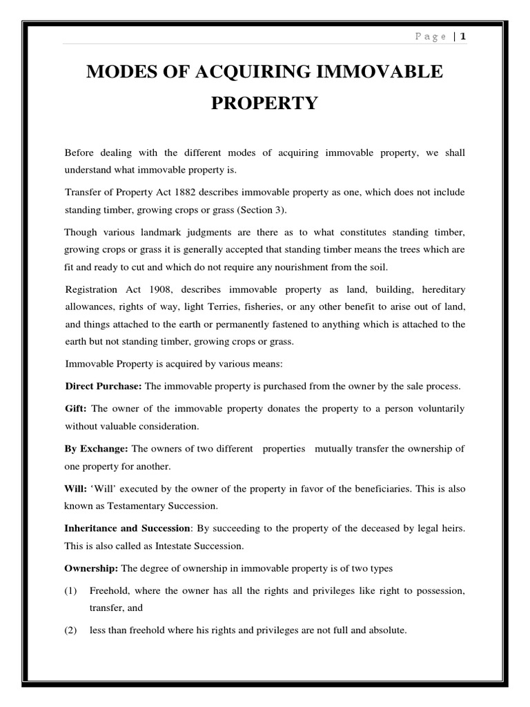 Modes of Acquiring Immovable Property | PDF | Ownership | Sales