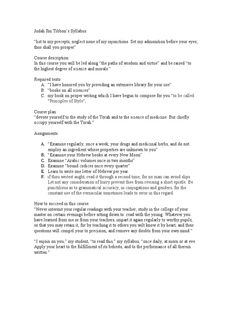 Judah Ibn Tibbon's Syllabus | PDF | Language Arts & Discipline ...