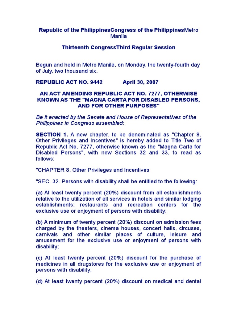 Ra 9442 Magna Carta For PWD | PDF | Identity Document | Taxes