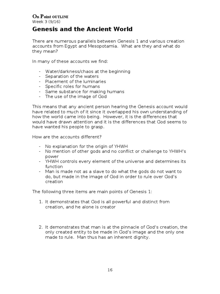 Genesis - Week 3 Outline | Genesis Creation Narrative | Image Of God