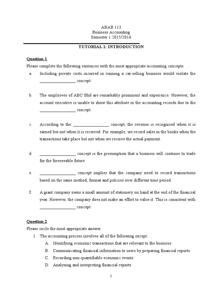 Tutorial 1 Introduction - Students Version | PDF | Sole Proprietorship ...
