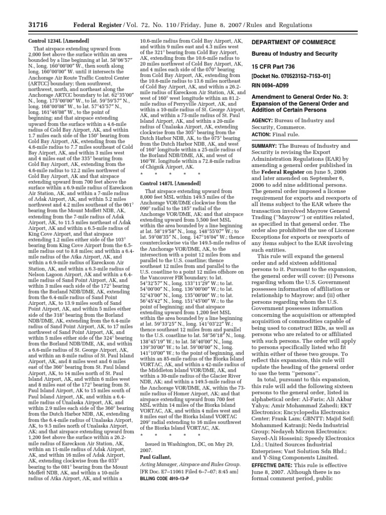 Rule: Export Administration Regulations: Entity List— Entities Acting ...