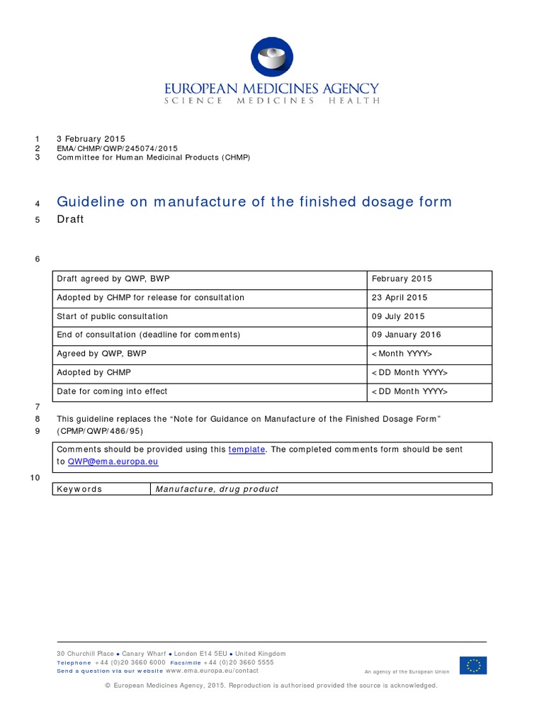 EMA GMP Guidelines For FP | PDF | Scientific Method | Tablet (Pharmacy)