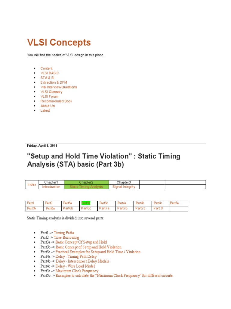 Setup And Hold Time Violation Static Timing Analysis Sta Basic Part 3b Vlsi Concepts
