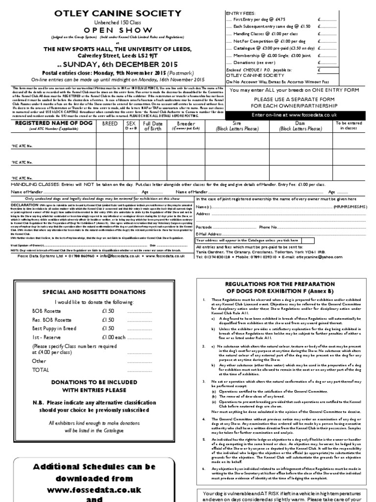 OTLE DEC 15 Entry Form | PDF | Conformation Show | Dogs