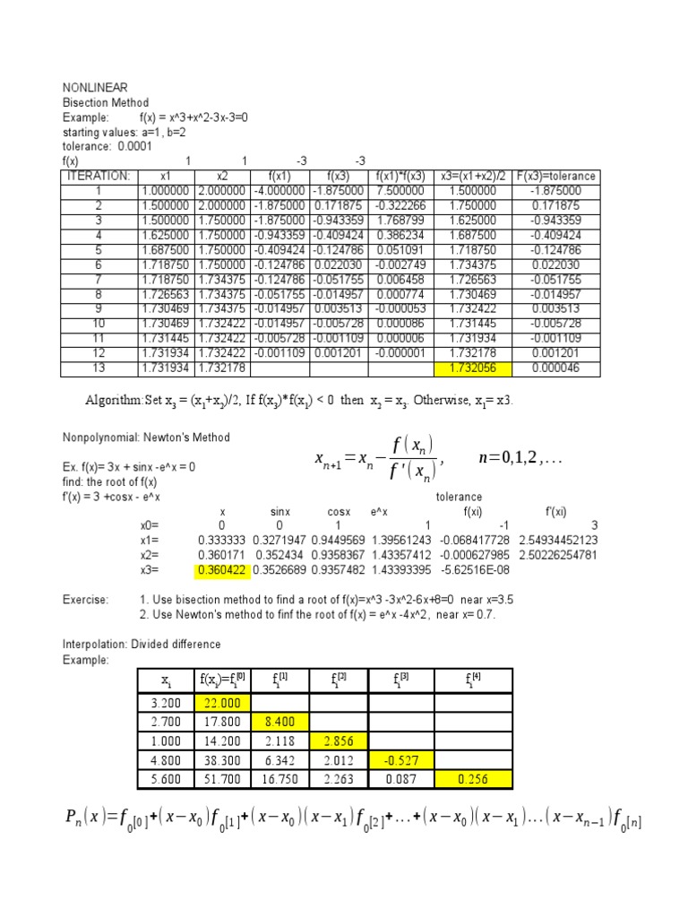NONLINEAR Bisection Method Example: F (X) X 3+x 2-3x-3 0 | PDF | Computer Programming ...