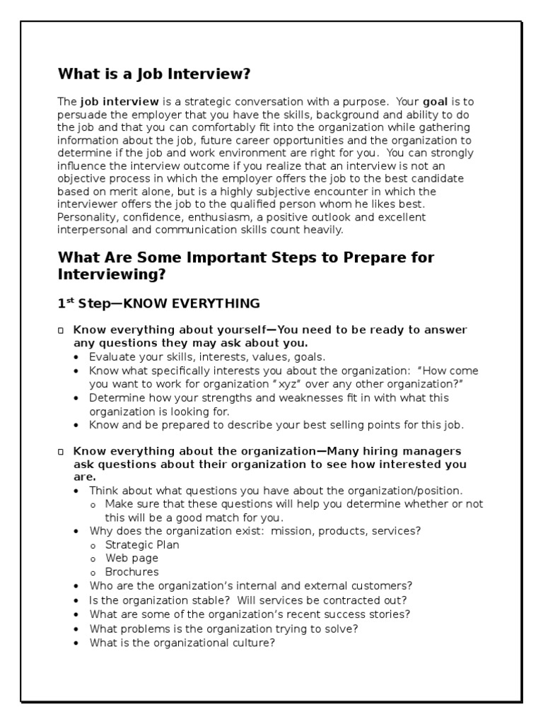 Interview Handout | Job Interview | Interview