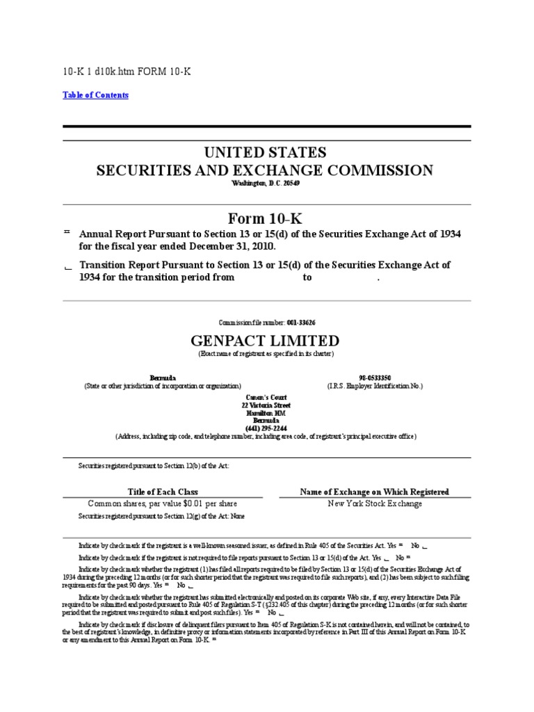 10k Report Genpact | PDF | Form 10 K | Outsourcing