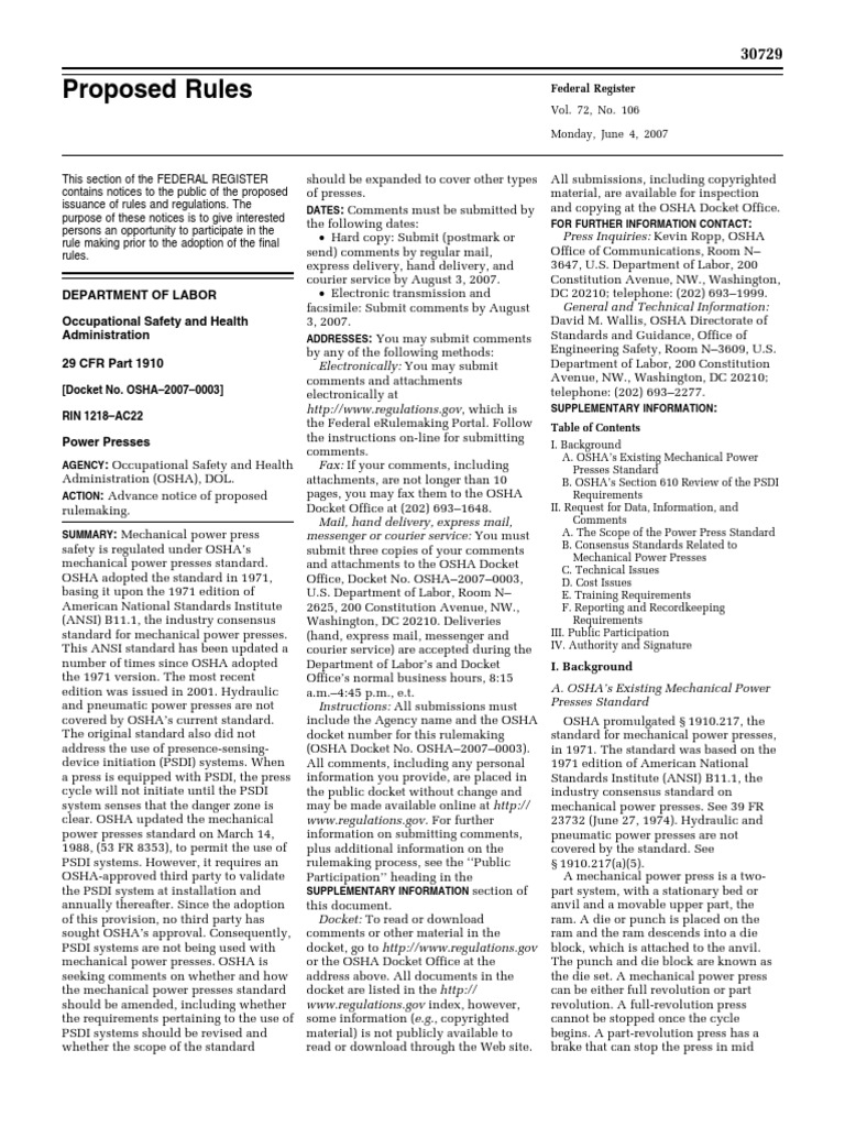 Proposed Rule: Occupational Safety and Health Standards: Mechanical ...