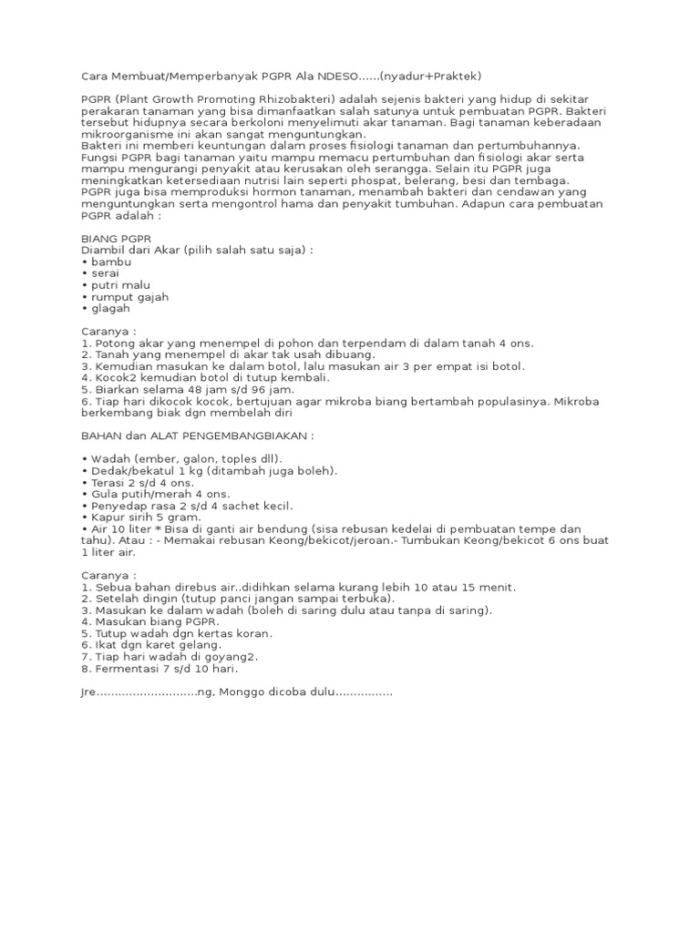 Panduan Pembuatan PGPR untuk Tanaman | PDF