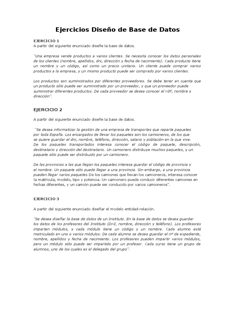 Ejercicios Diseño de Base de Datos | PDF | Coche | Bases de datos
