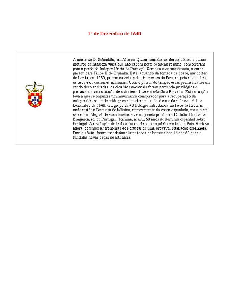 1º de Dezembro de 1640 | PDF | Portugal | Espanha