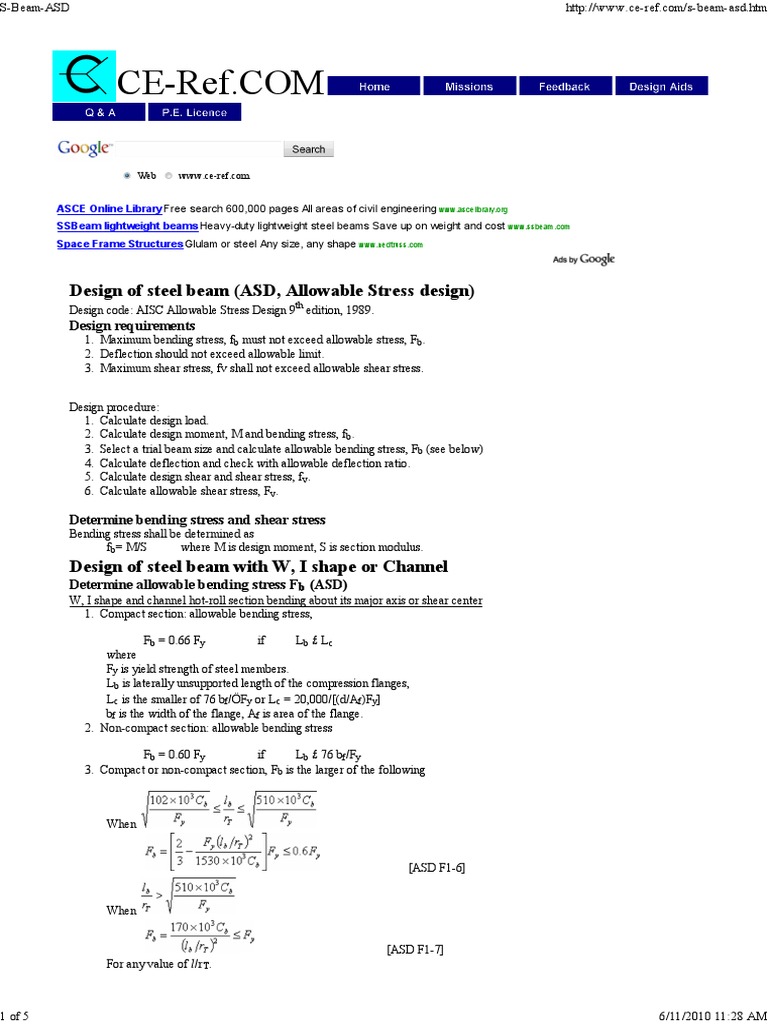Design of Steel Beams Using Allowable Stress Design (ASD) Methods | PDF ...
