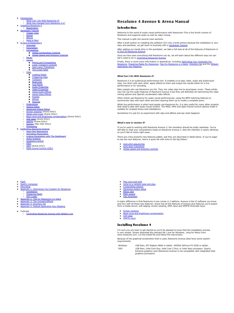 Resolume 4: Quickstart Guide and Features | PDF | Digital Technology ...