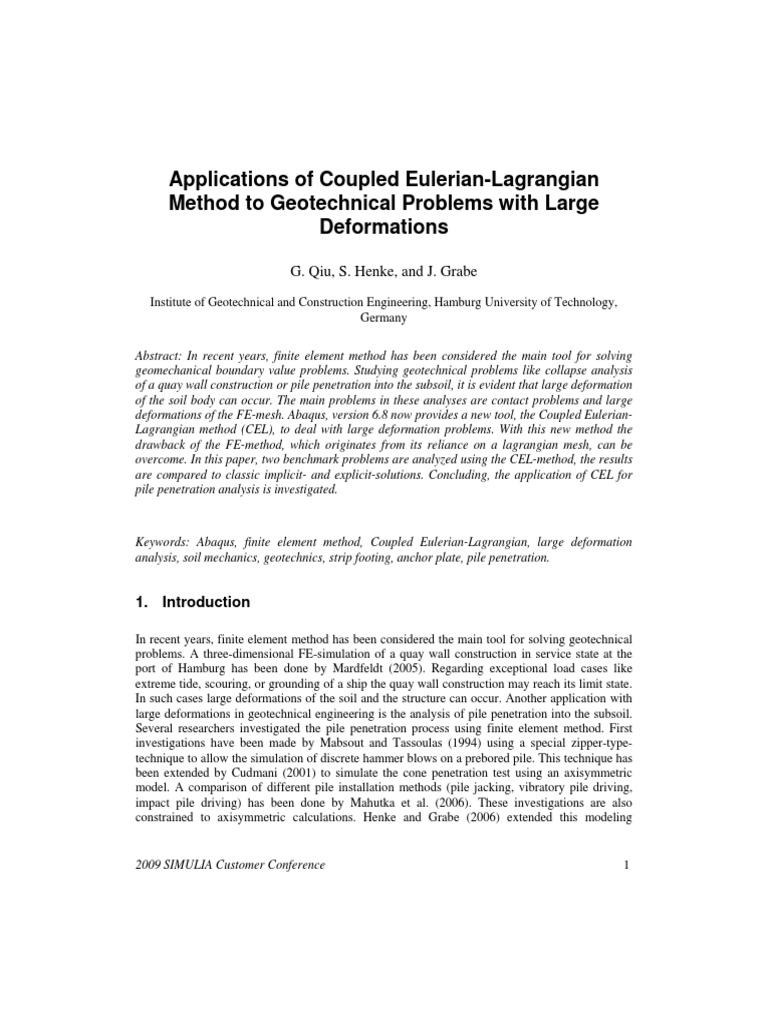 Applications of Coupled Eulerian-Lagrangian Method To Geotechnical Problems With Large ...
