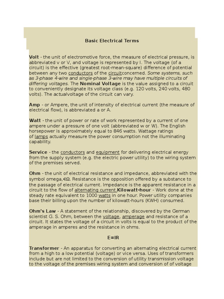 BASIC Elec. Terms | Download Free PDF | Electrical Wiring | Alternating ...