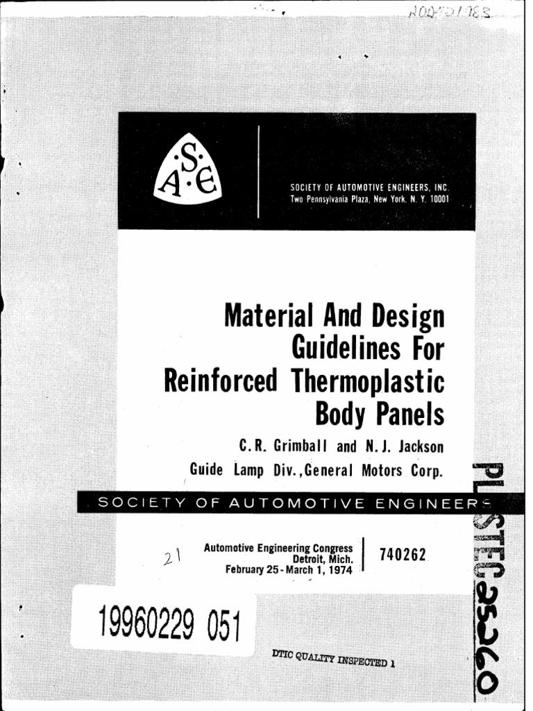 SAE Material and Design Guidelines For Reinforces Thermoplastic Body ...