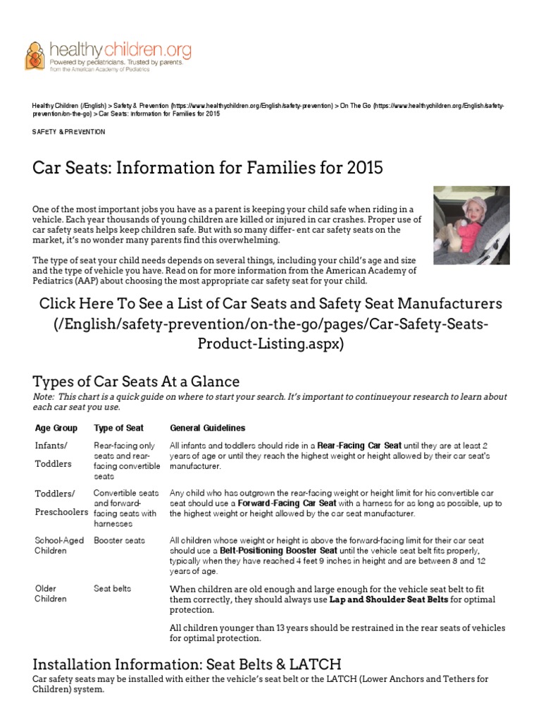 Car Seat Safety Information For Families For 2015 | PDF | Seat Belt ...