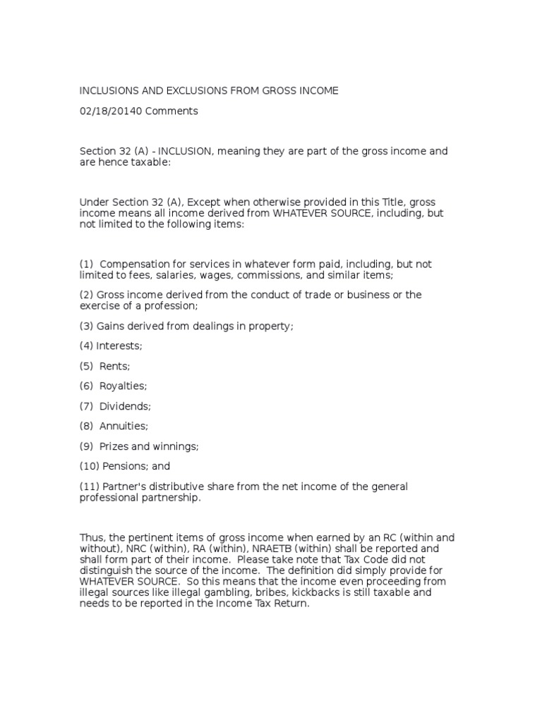 Inclusion and Exclusion of Gross Income Summary Review by Valencia ...