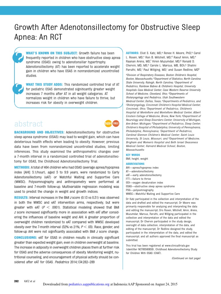 Growth After Adenotonsillectomy | PDF | Obesity | Body Mass Index
