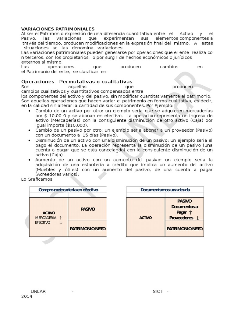 Variaciones Patrimoniales Principios de La Partida Doble Valor de Costo ...