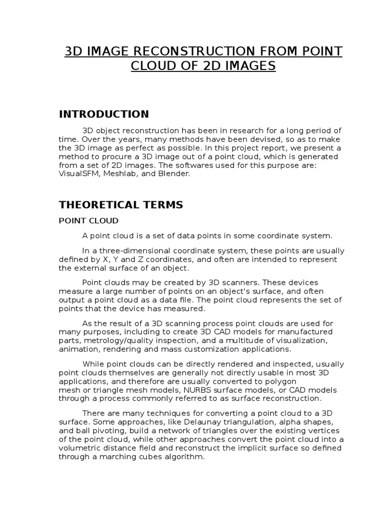 3d Image Reconstruction From Point Cloud Of 2d Images Pdf 3 D