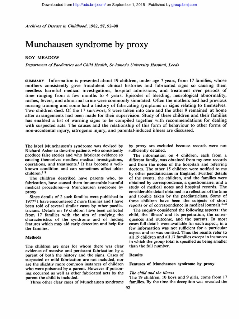 Munchausen Syndrome by Proxy | PDF | Health Sciences | Diseases And ...