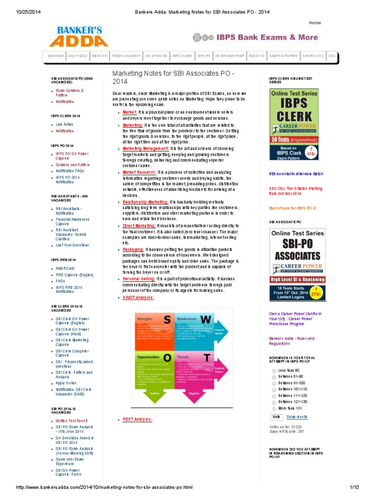 Bankers Adda - Marketing Notes For SBI Associates PO - 2014 | PDF ...