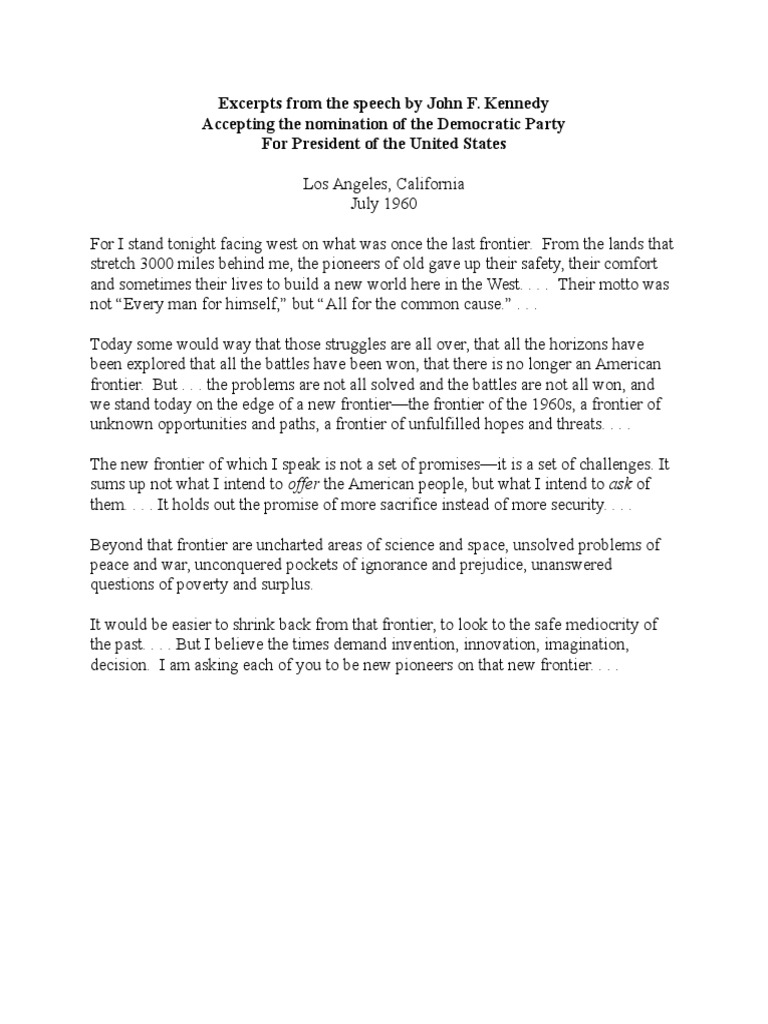 JFK's 1960 New Frontier Speech Excerpts | PDF | Travel | History
