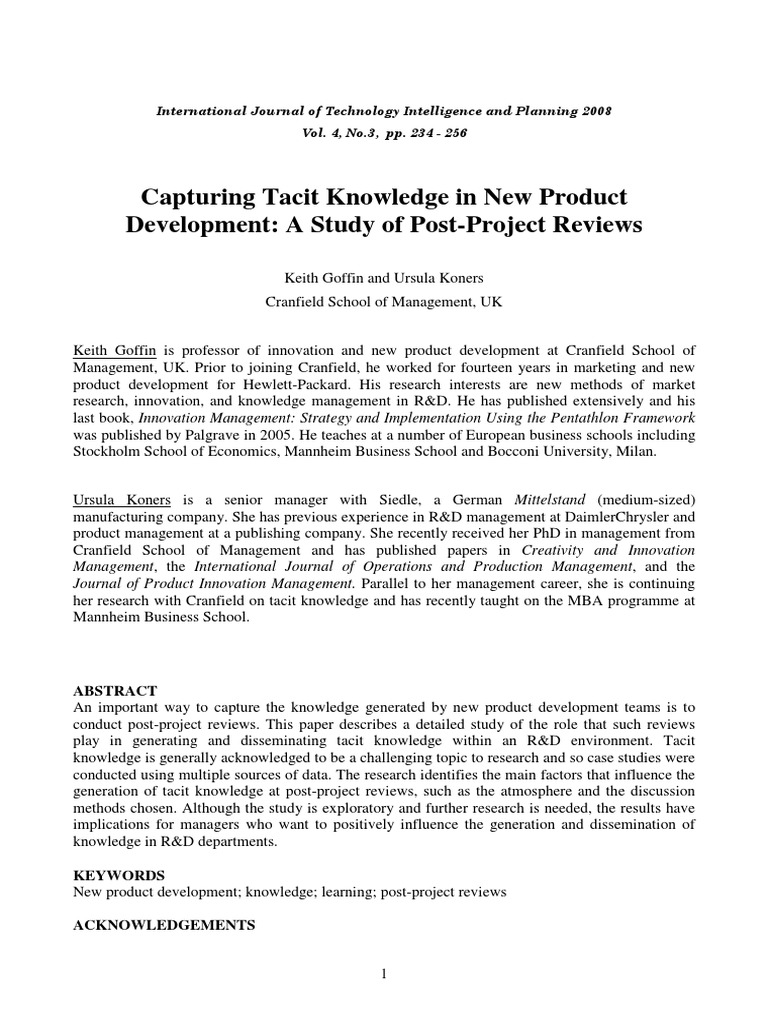 Capturing Tacit Knowledge | PDF | Tacit Knowledge | New Product Development