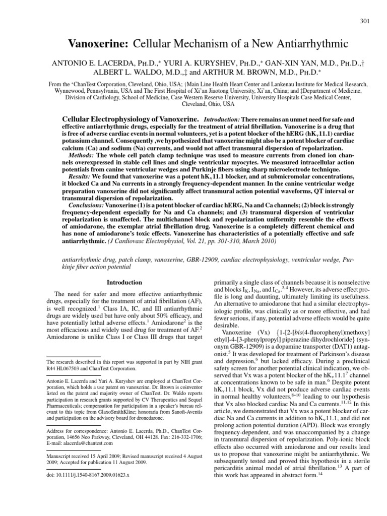 Vanoxerine: Cellular Mechanism of A New Antiarrhythmic | PDF ...