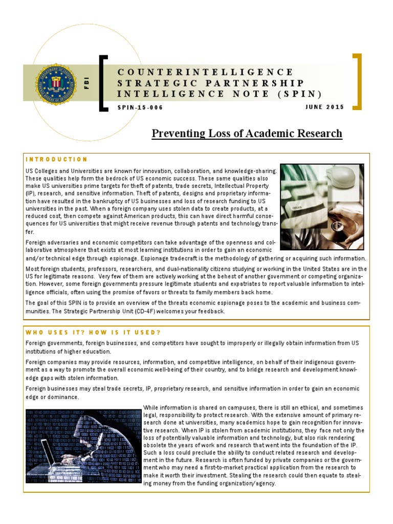 FBI Counterintelligence Strategic Partnership Note- Preventing Loss of ...