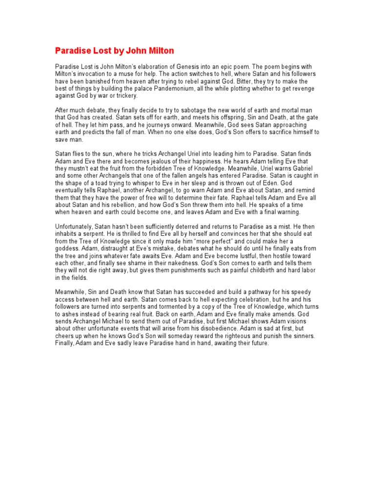 Paradise Lost by John Milton | PDF | Paradise Lost | Adam And Eve