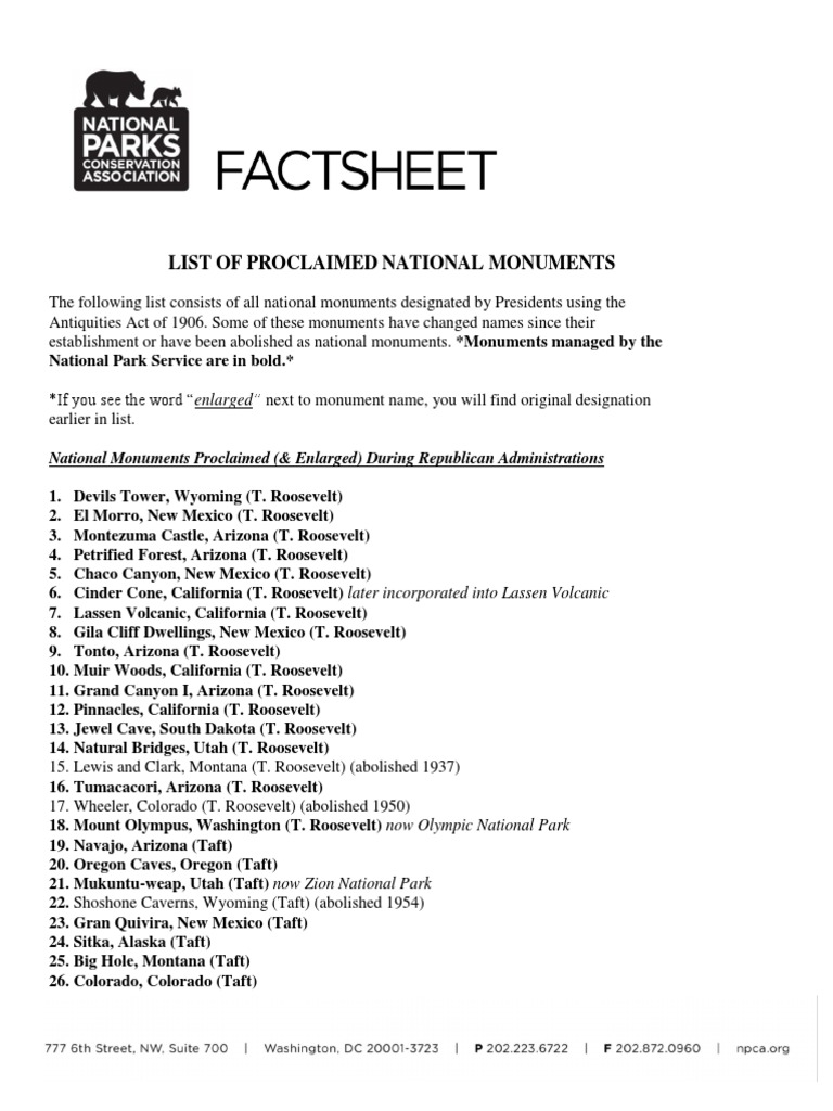 List of U.S. National Monuments | PDF | Utah | Arizona