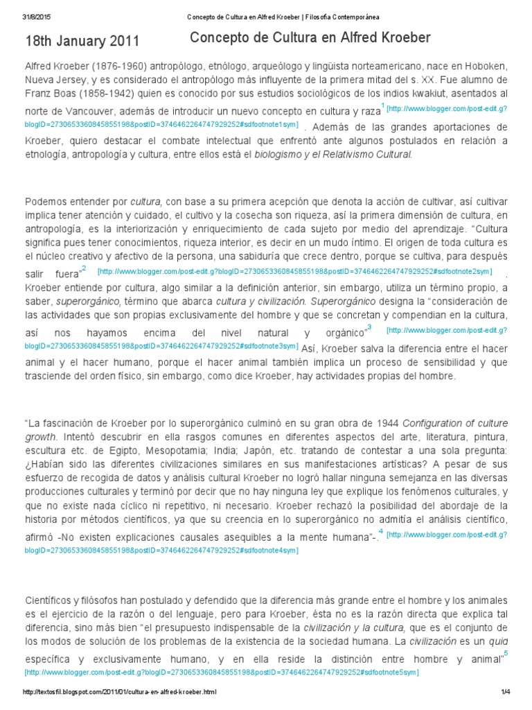 Concepto de Cultura en Alfred Kroeber _ Filosofía Contemporánea | PDF ...