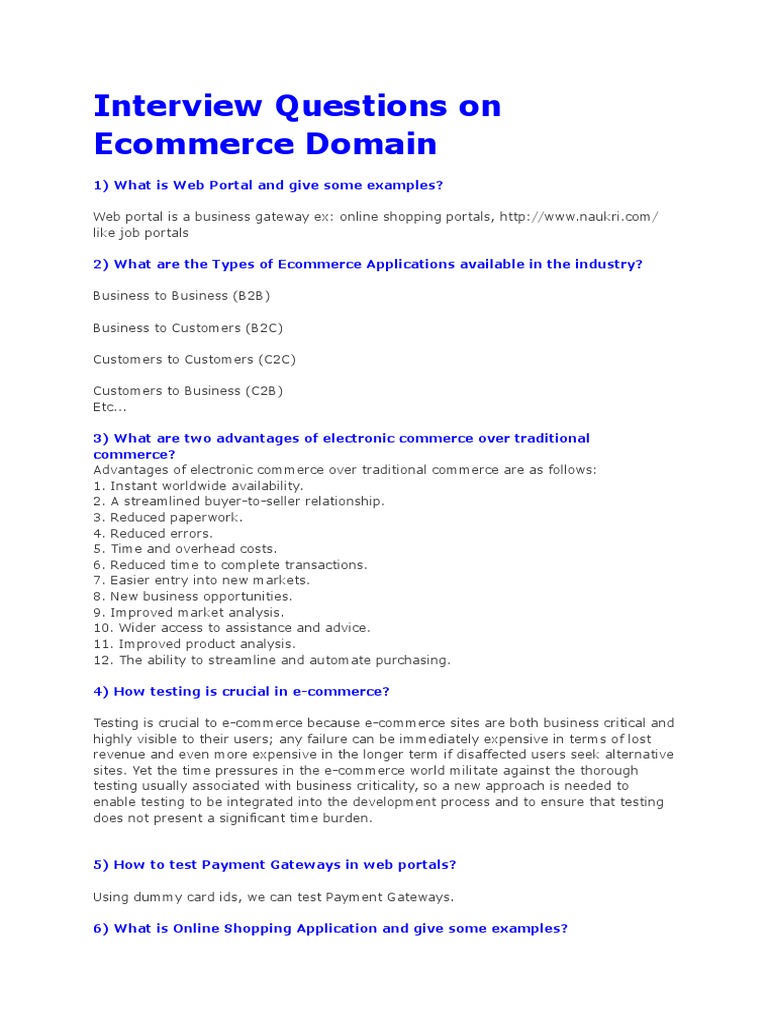 Ecommerce Domain Interview Questions | PDF | E Commerce | Online Shopping