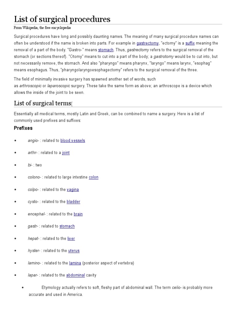 Comprehensive Surgical Procedure List | PDF | Stomach | Vertebra