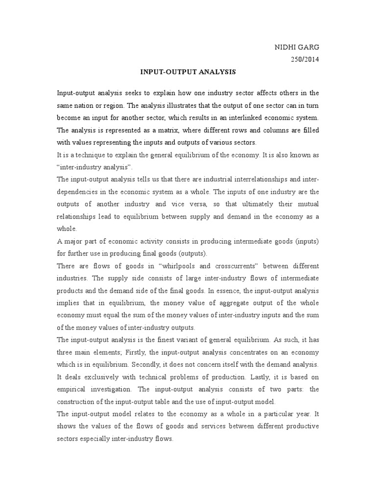 Input Output Analysis Pdf Input Output Model Economic Theories