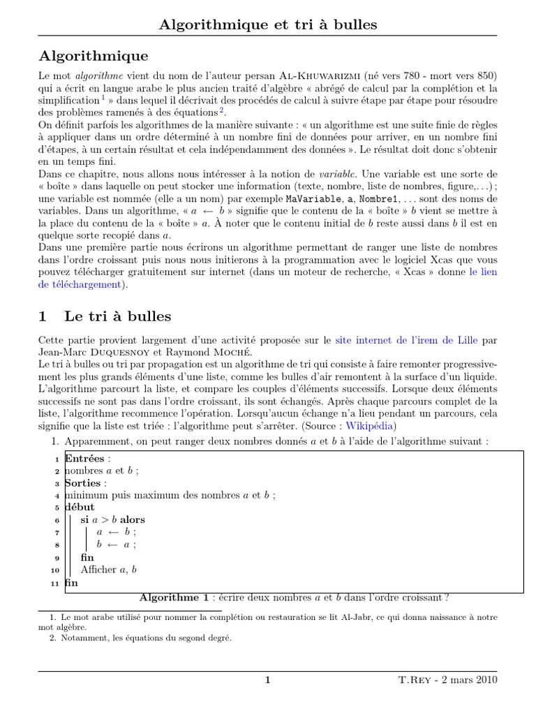 Algorithmique Et Tri a Bulles | Programme informatique | Algèbre