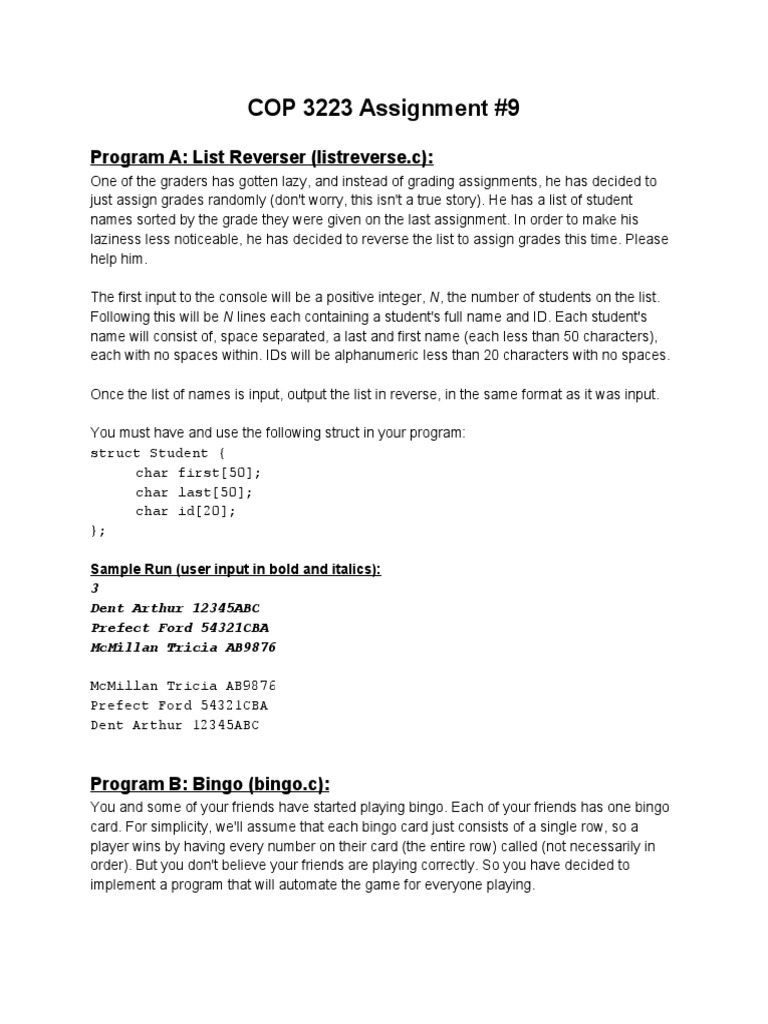 Cop 3223 Assignment 9 Program A List Reverser Listreversec Pdf Integer Computer 