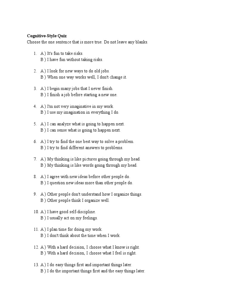 Cognitive-Style Quiz | PDF