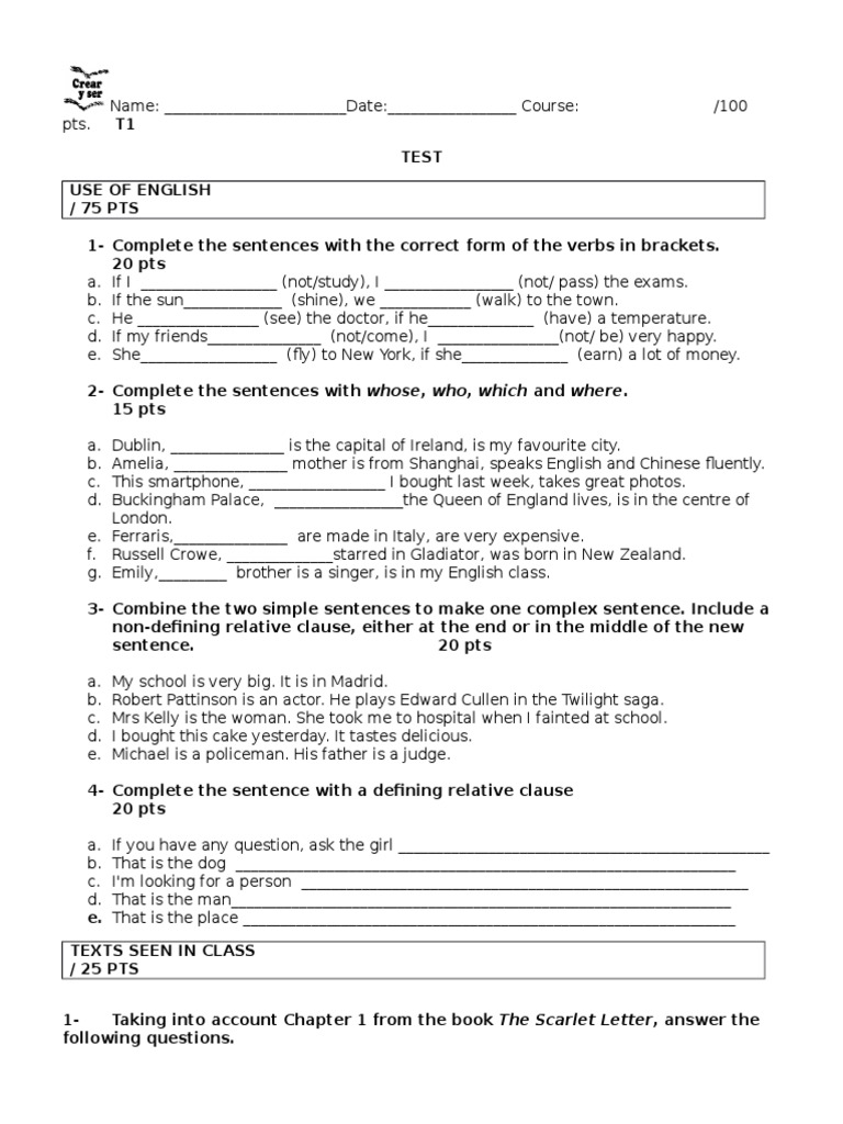 Test Relative Clauses and Conditionals | PDF | Grammar | Linguistics