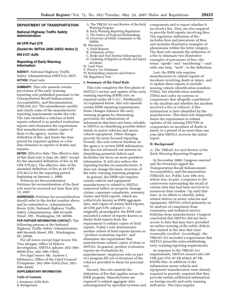 Rule: Motor Vehicle Safety Standards: Transportation Recall Enhancement ...