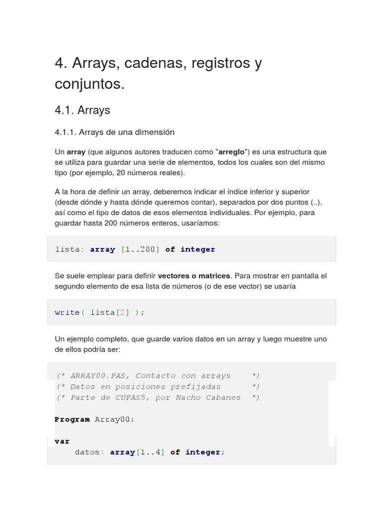 Array en Pascal | PDF | Estructura de datos de matriz | Matriz ...