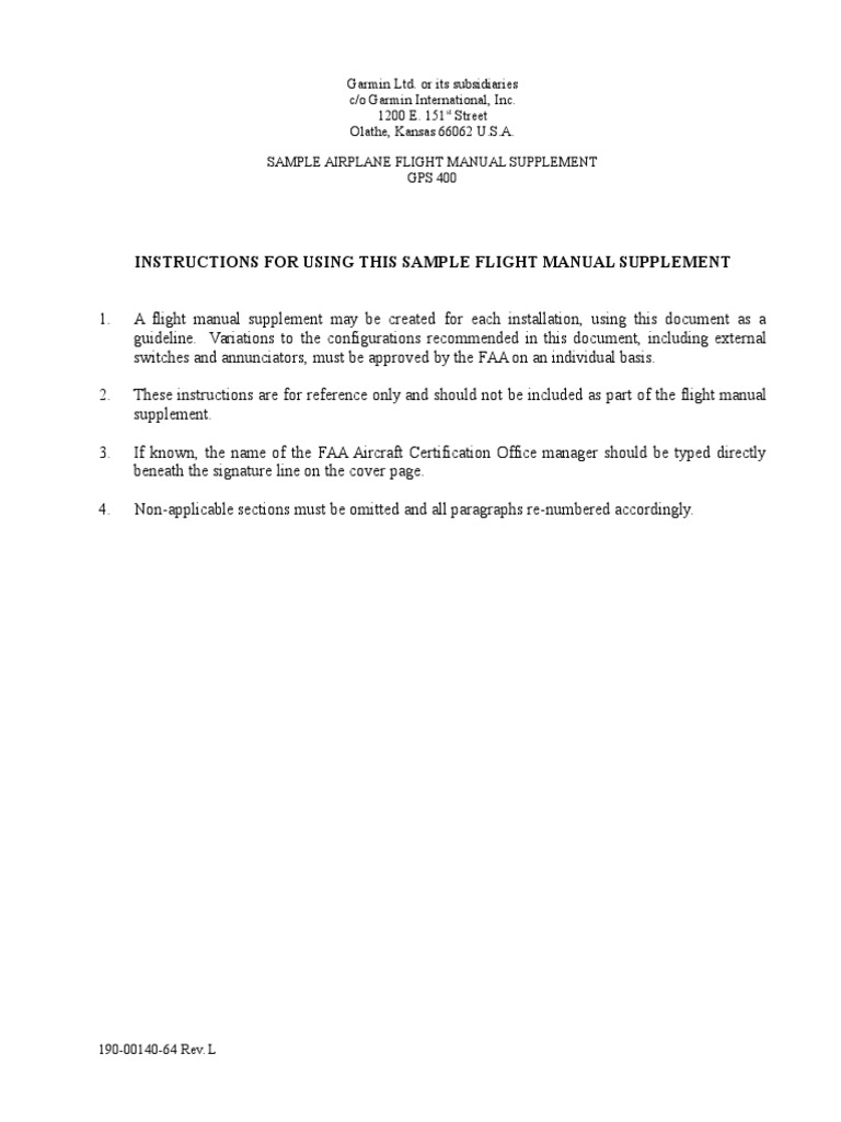 Instructions For Using This Sample Flight Manual Supplement | PDF ...